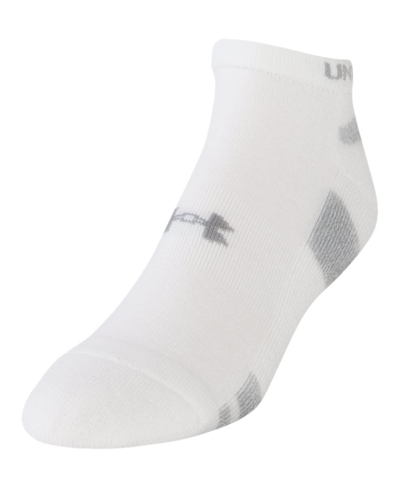 Under Armour Boys HeatGear No Show Socks (3 Pack), White, Medium