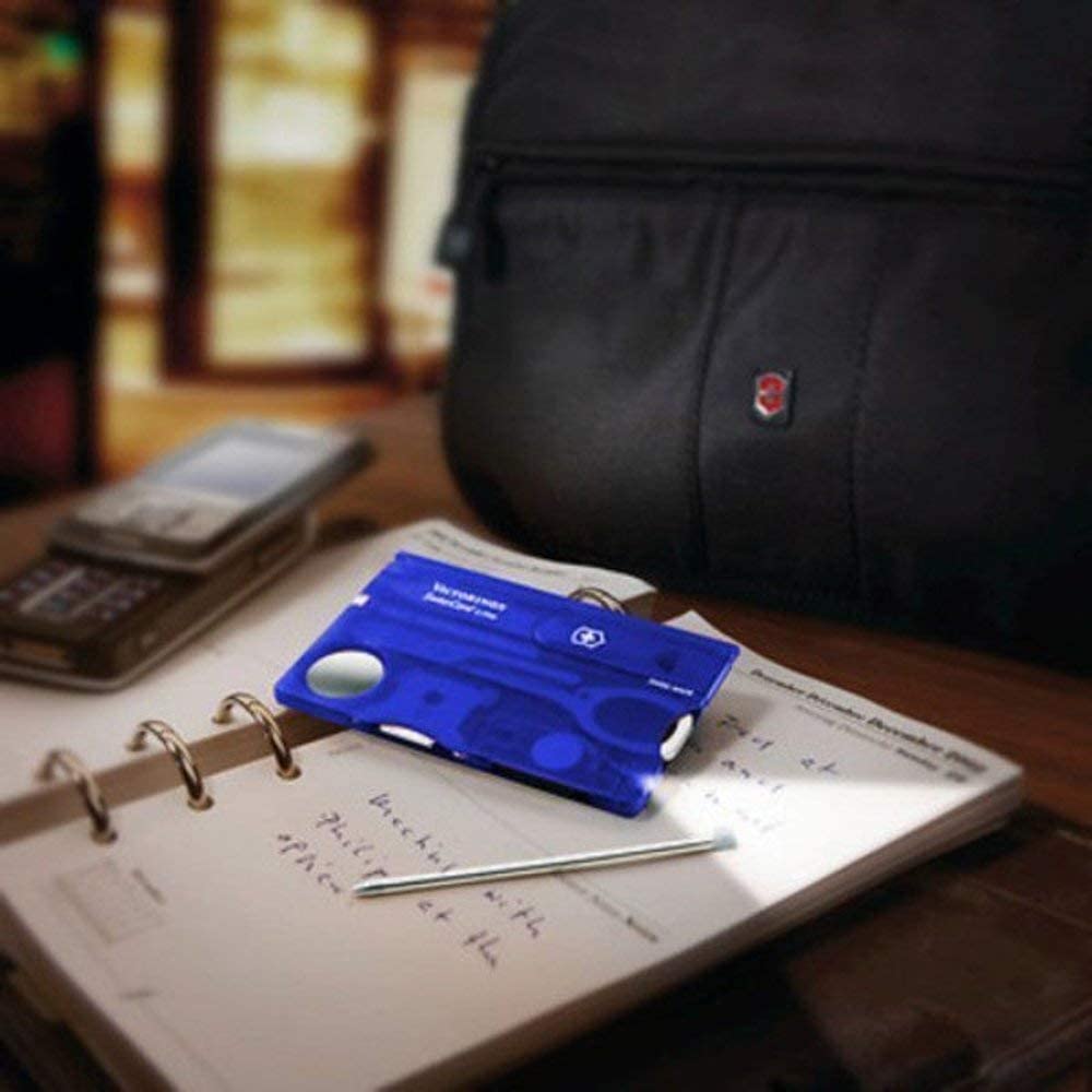 Victorinox Swiss Card Lite Swiss Army Knife, 13 Function Swiss Made Pocket Knife with Magnifying Glass LED and Tweezers - Sapphire