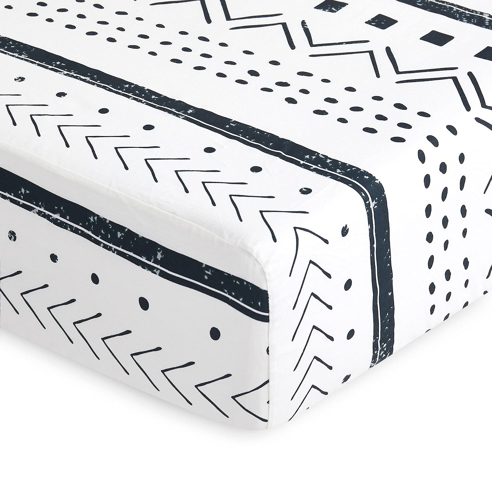 Wake In Cloud - Aztec Bed Sheets, 100% Cotton, 4-Piece Sheet Set, Geometric Western Modern Pattern Neutral Aesthetic Bedding, Deep Pocket, Black White, Full Size