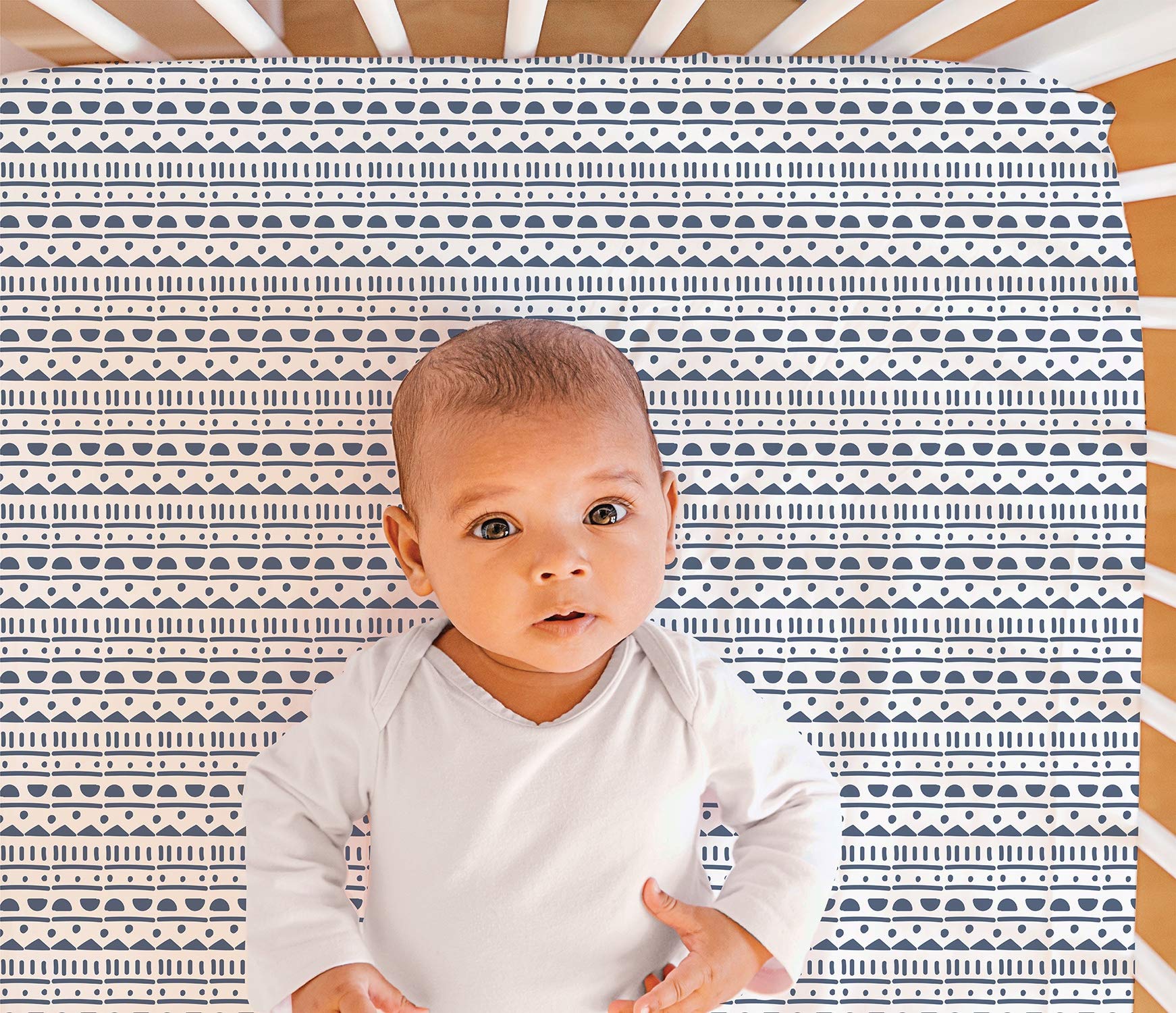 The Peanutshell Crib Sheet Set for Boys or Girls | Blue Elephant & Tribal Stripe | 2 Pack Set