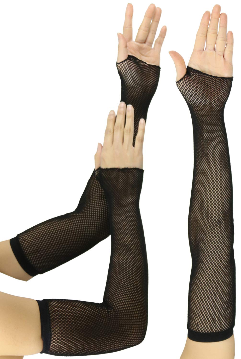 ToBeInStyle Women’s Long Arm Length Fishnet Fingerless Novelty Gloves - Black