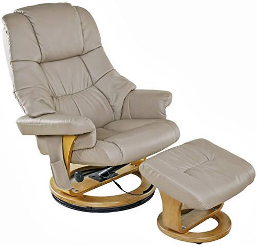 Relaxzen 60-079008 8 Motor Massage Recliner with Heat and Ottoman, Beige and Wood Base