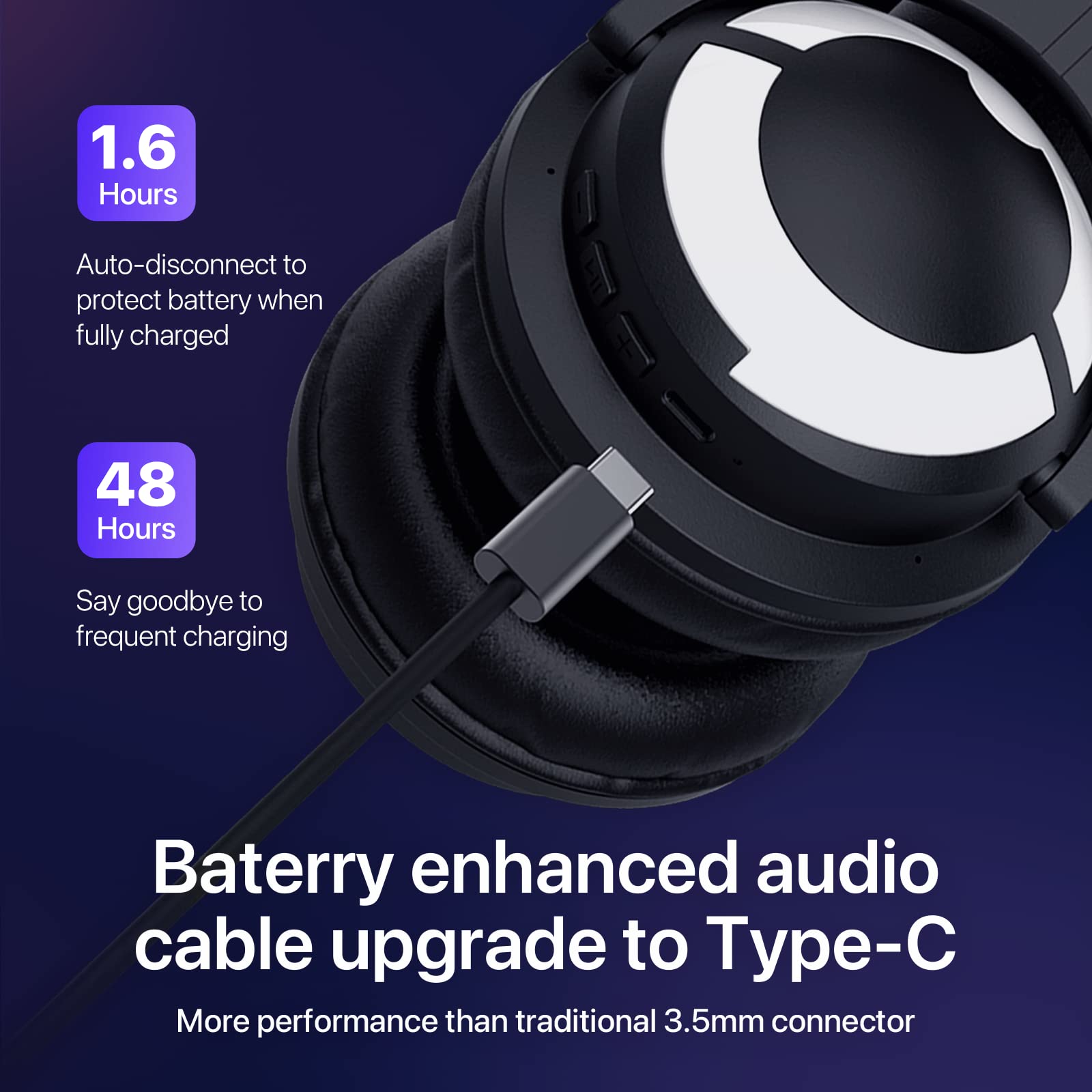 YOWU RGB Cat Ear Headphone 3G Wireless 5.0 Foldable Gaming Headset with 7.1 Surround Sound, Built-in Mic & Customizable Lighting and Effect via APP, Type-C Charging Audio Cable-Black
