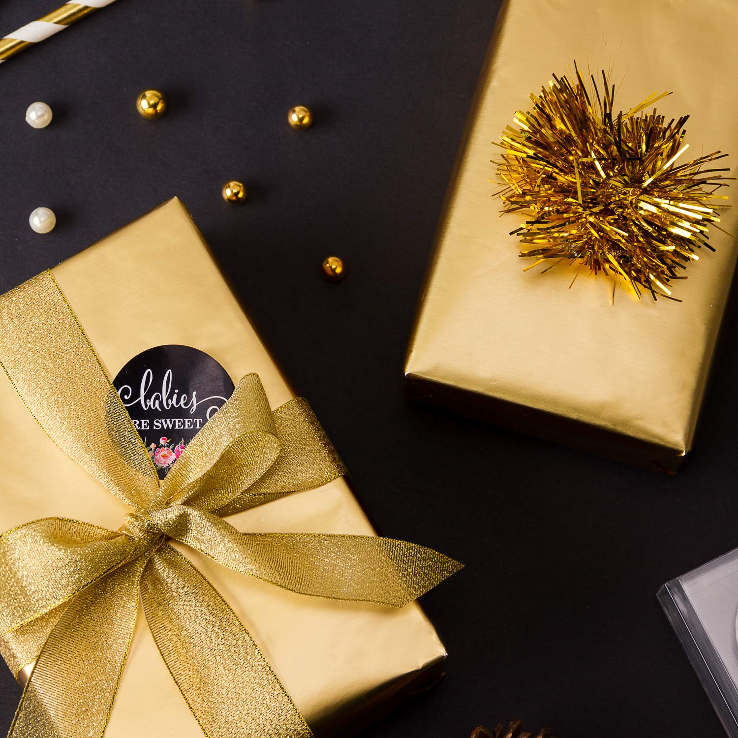 RUSPEPA Gold Metallic Wrapping Paper-81.5 Sq Ft-Solid Color Paper Perfect for Wedding,Birthday,Christmas,Baby Show -30Inch X 32.8Feet