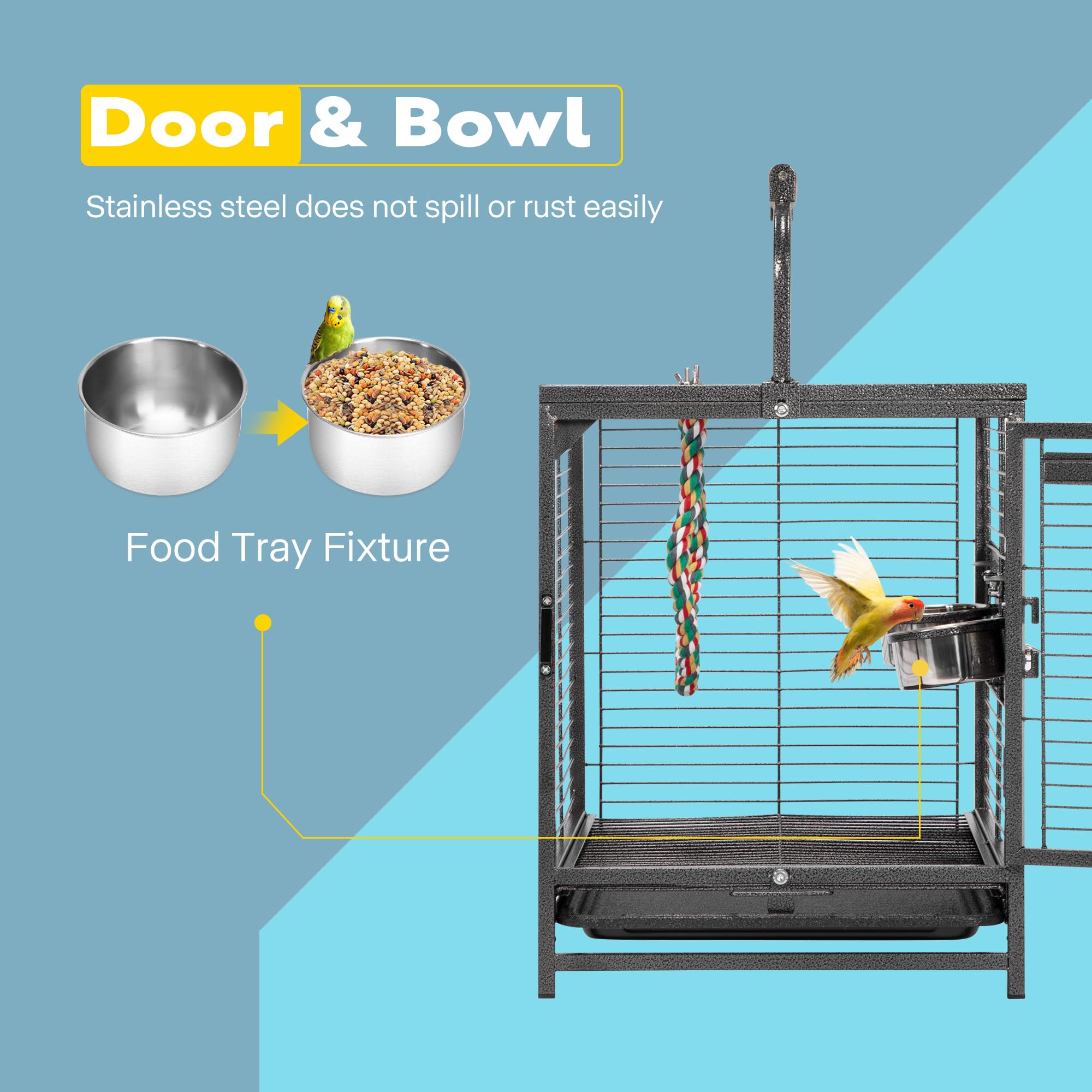 VIVOHOME 19 Inch Wrought Iron Bird Travel Carrier Cage for Parrots Conures Lovebird Cockatiel Parakeets White