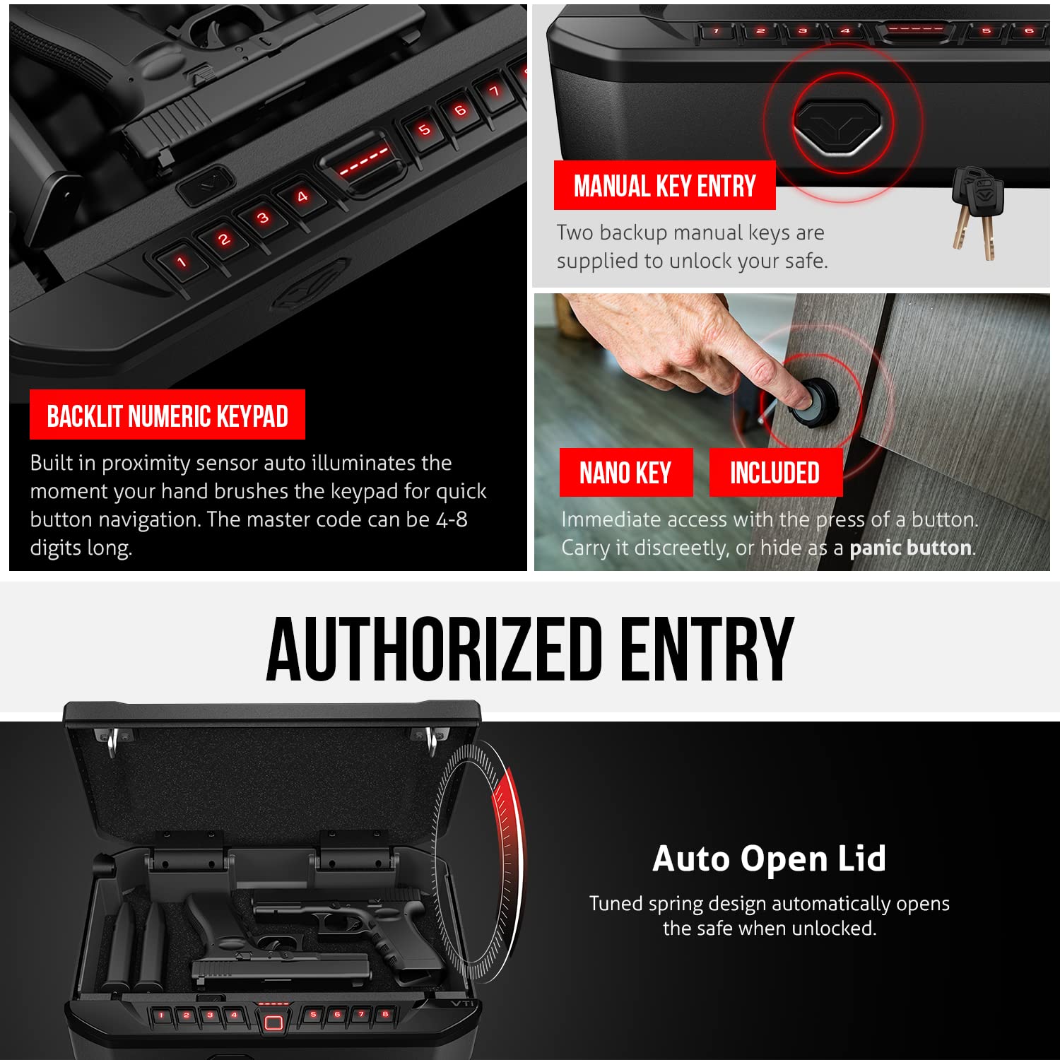 VAULTEK VT Full-Size Handgun Bluetooth Smart Safe Multiple Pistol Safe with Auto-Open Lid and Rechargeable Battery (Non-Biometric) (Bluetooth)