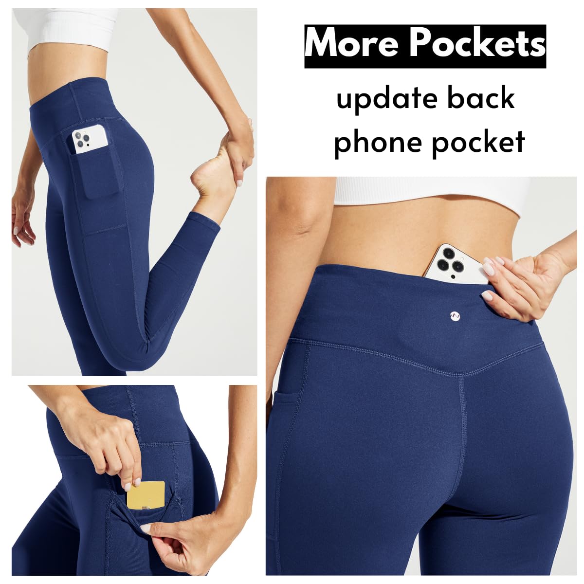 Willit Women's Fleece Lined Leggings High Waisted Winter Thermal Yoga Running Pants with Pockets Navy Blue M