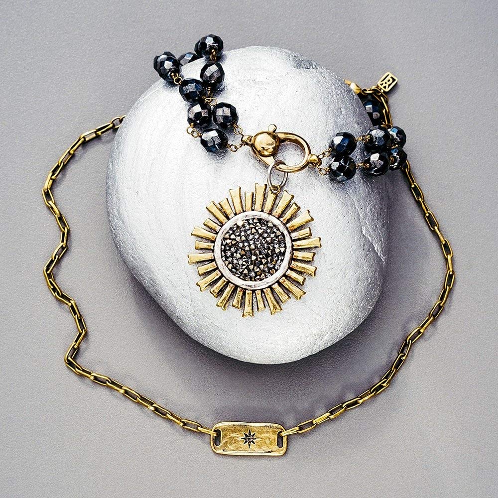 Waxing Poetic Be the Light Sterling Silver, Brass & Swarovski Crystals Sun Pendant