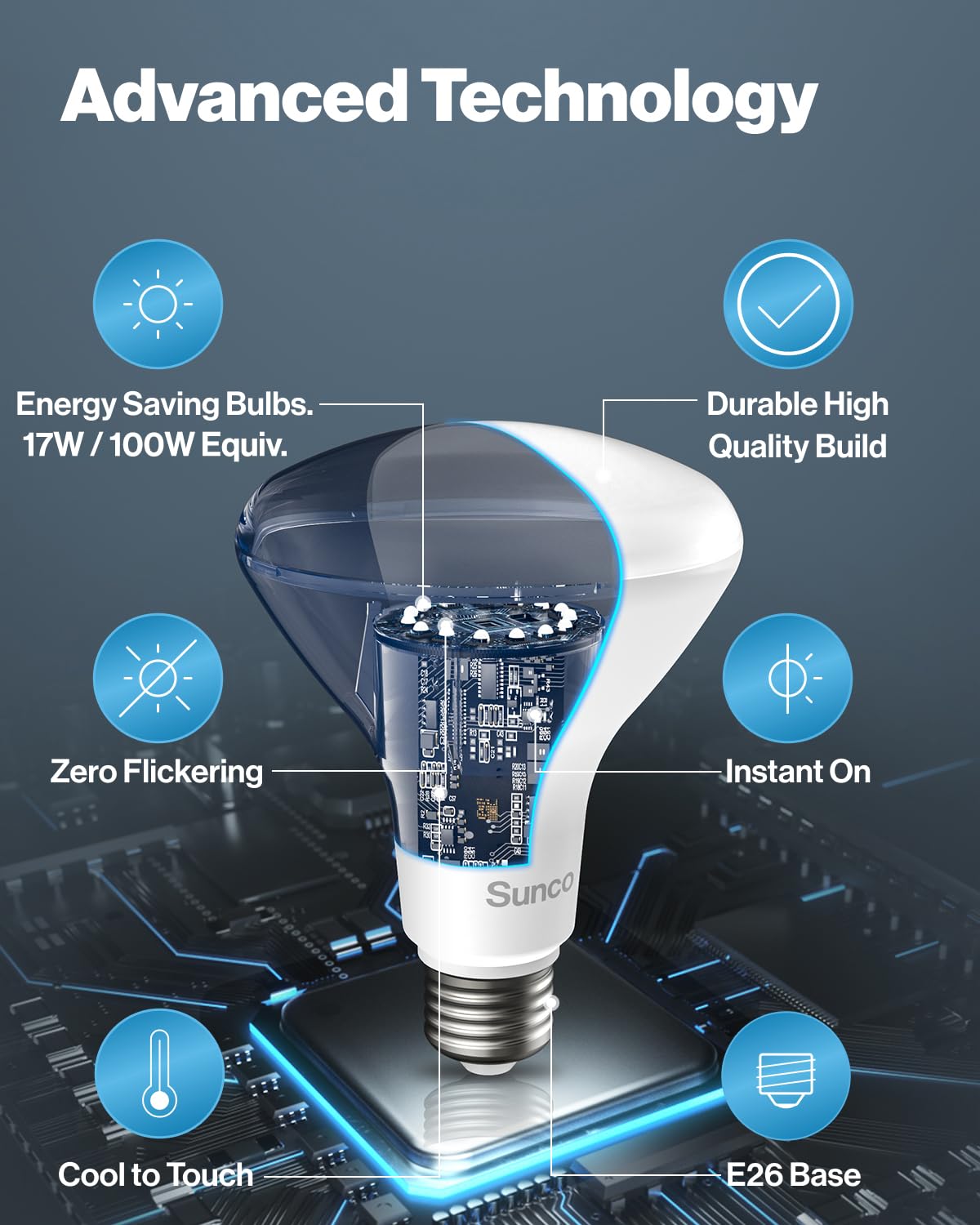 Sunco 16 Pack BR40 Light Bulbs, LED Indoor Flood Light, Dimmable, CRI94 5000K Daylight, 100W Equivalent 17W, 1400 Lumens, E26 Base, Indoor Residential Home Recessed Can Lights, High Lumens - UL