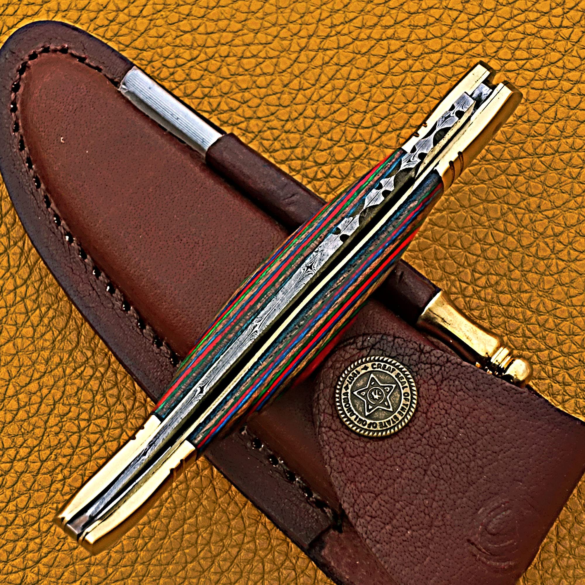 Smart & Sharp Custom Handmade Damascus Steel Folding Knife Pocket Knife AR17418Multi Colored wood Multi