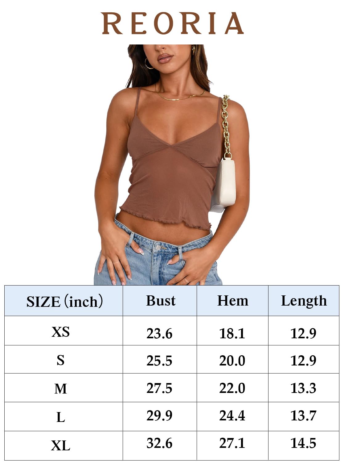 REORIA Women's Summer Sexy V Neck Sleeveless Adjustable Spaghetti Strap Sheer Mesh See Through Going Out Trendy Cami Camisole Y2k Crop Tops White X-Small