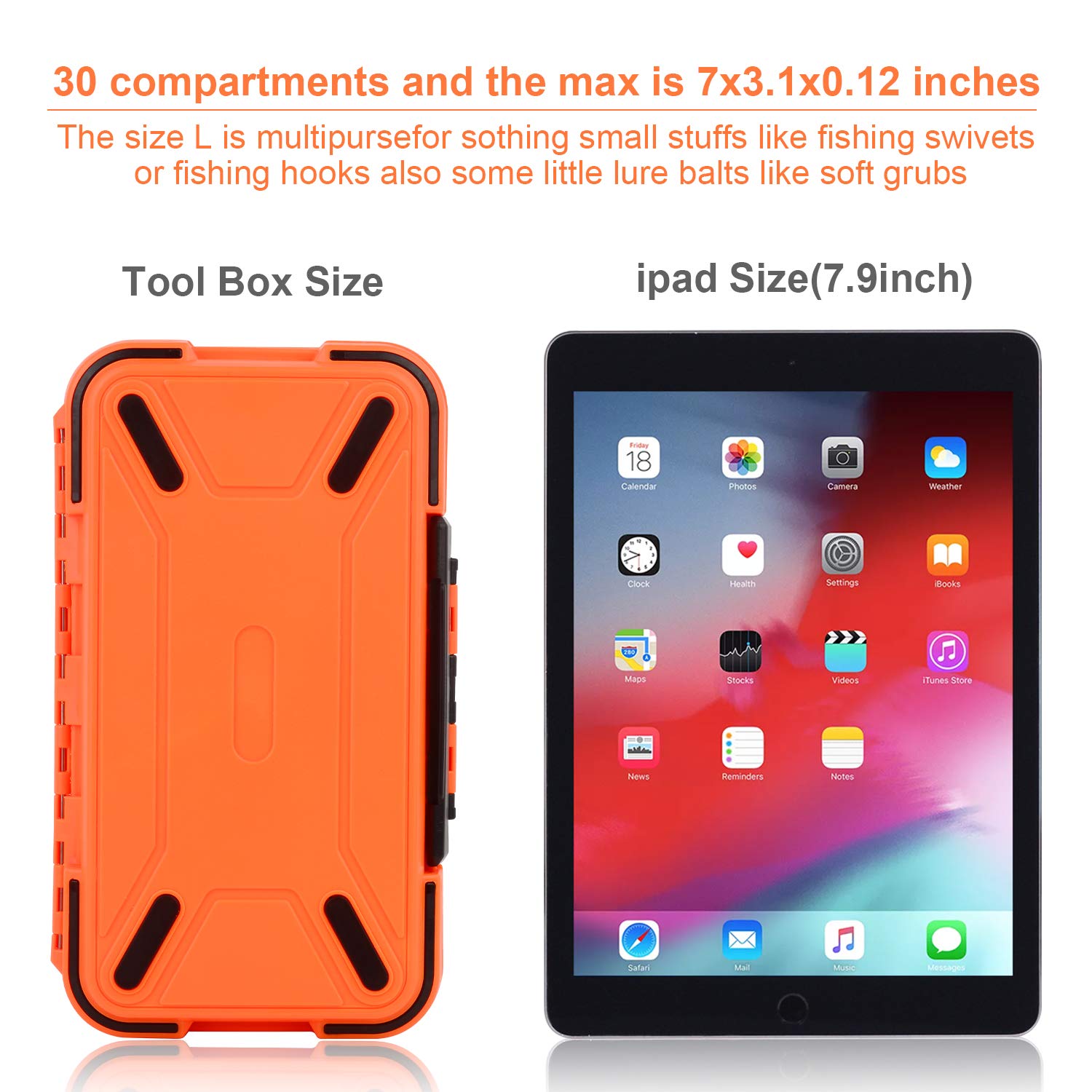 Uniwit Fishing Tackle Box Compact Waterproof Fishing Storage Box, Plastic Fishing Lure Box, Removable Grid Storage Organizer Making Kit for Fishing Lure/Hook Beads Earring Container Tool (Orange)