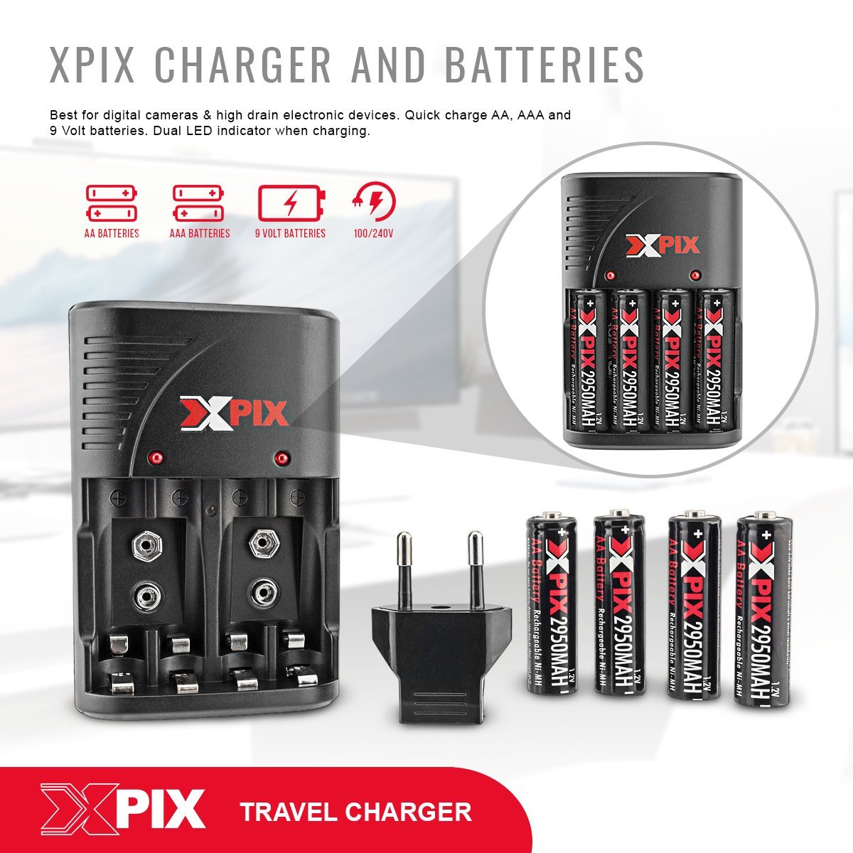Zoom G1X Four Guitar Effects Processor w/Built-In Expression Pedal + SR360 Over-Ear Dynamic Stereo Headphones, Xpix Rechargeable AA Batteries with Quick Travel Charger and Cable Accessories
