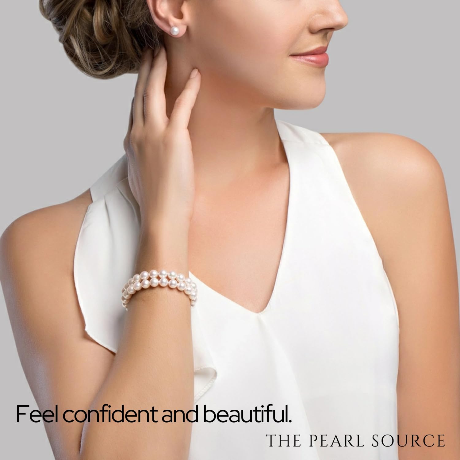 The Pearl Source Sterling Silver 6-7mm AAAA Quality Round White Double Freshwater Cultured Pearl Bracelet for Women
