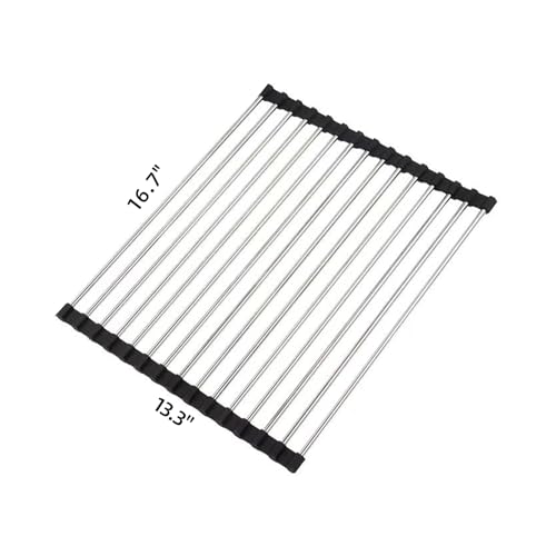 VAWSS Roll up Dish Drying Rack Over The Sink Kitchen Roll up Sink Drying Rack Multipurpose Foldable Sink Drying Mat, Heat-Resistant, Anti-Slip & Anti-Rust Dish Rack for Kitchen, 16.7" x 13.3"