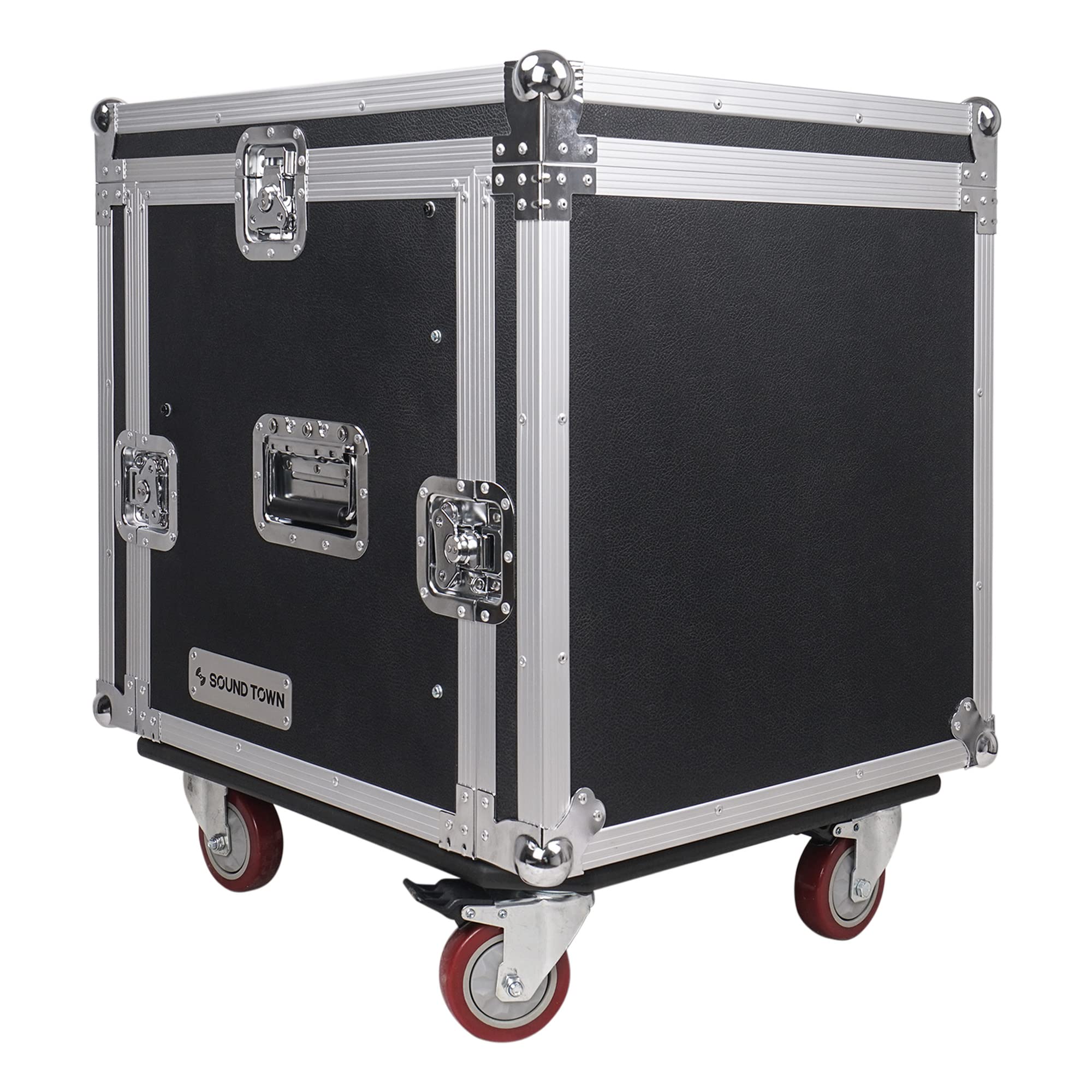 Sound Town Enhanced 1/2" (12mm) Plywood 10U PA DJ Pro Audio Rack/Road ATA Case with 11U Slant Mixer Top, 20’’ Rackable Depth and Casters, 10 Space Size, Pro Tour Grade (STMR-10UW)