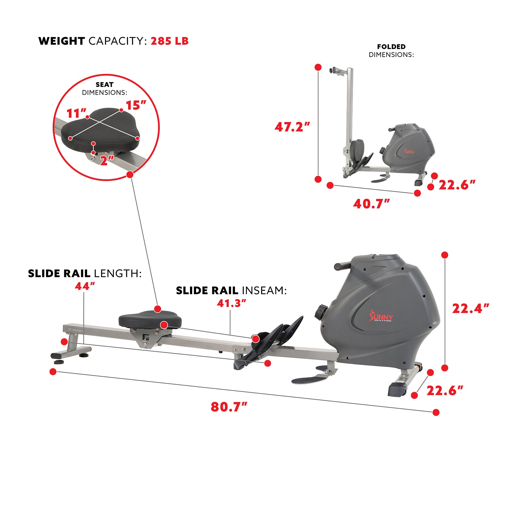 Sunny Health & Fitness Multifunction Premium Magnetic Indoor Rowing Machine - SF-RW5941