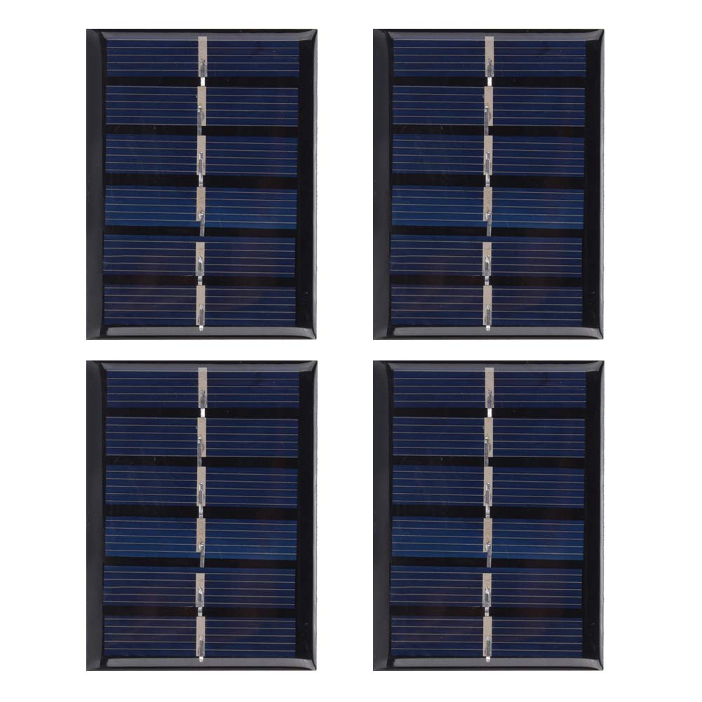 Solar Panel, 4Pcs 3V 0.3W Polycrystalline Silicon DIY Safety Solar Power Charging Panel with Cable, Intelligent Stabilized Voltage Control, 65x48mm