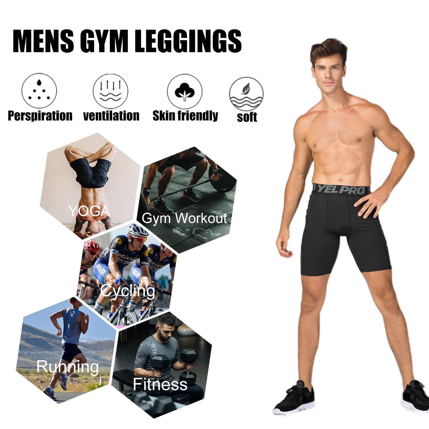 YUSHOW Mens Compression Shorts with Pocket Spandex Sports Running Quick Dry Shorts Compression Underwear for Men Athletic
