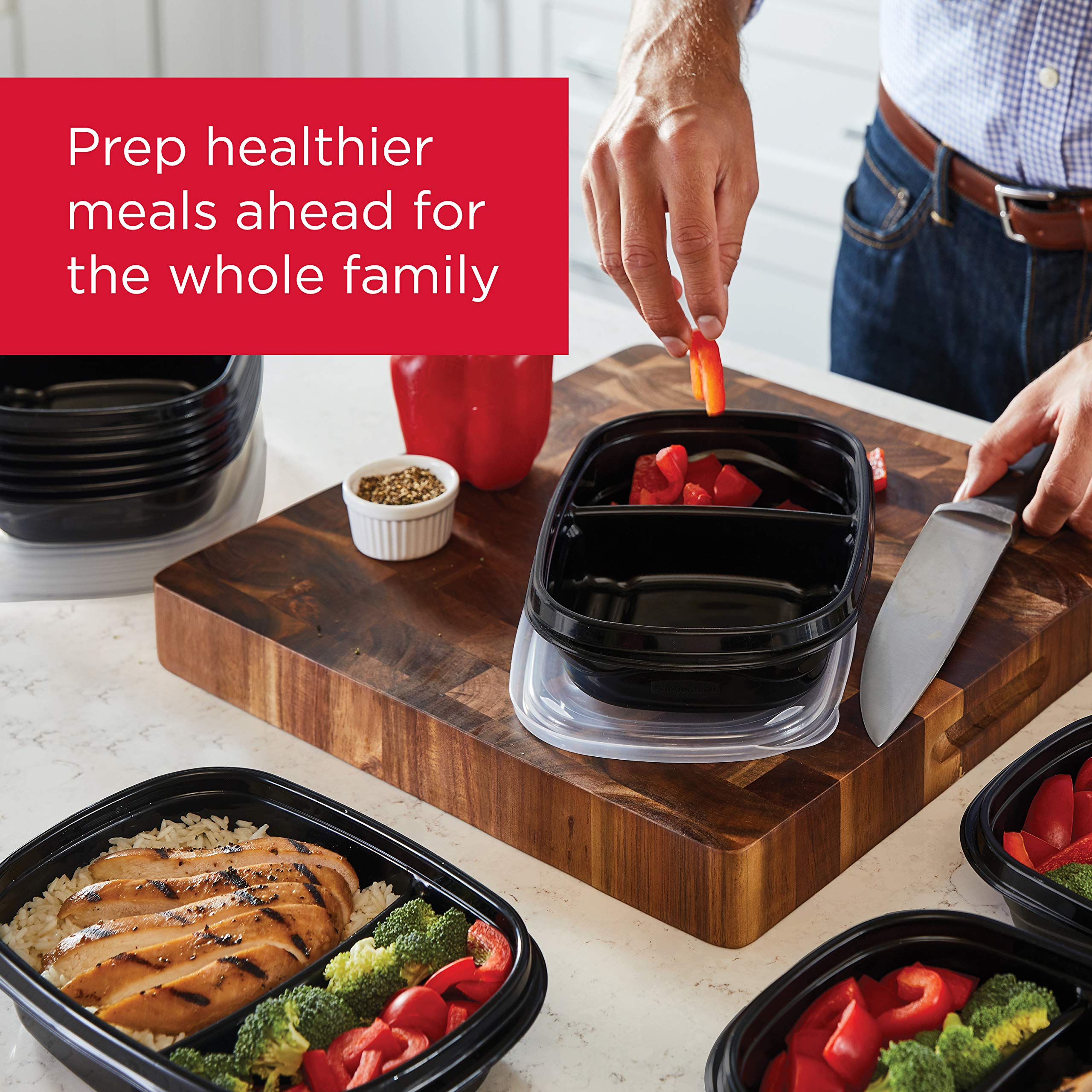 Rubbermaid TakeAlongs Food Storage Containers, Set of 22 (44 Pieces Total) | for Meal Prep, Lunch for Adults & Kids | Reusable & Stackable, 4-Cup, 22-Pack, Black