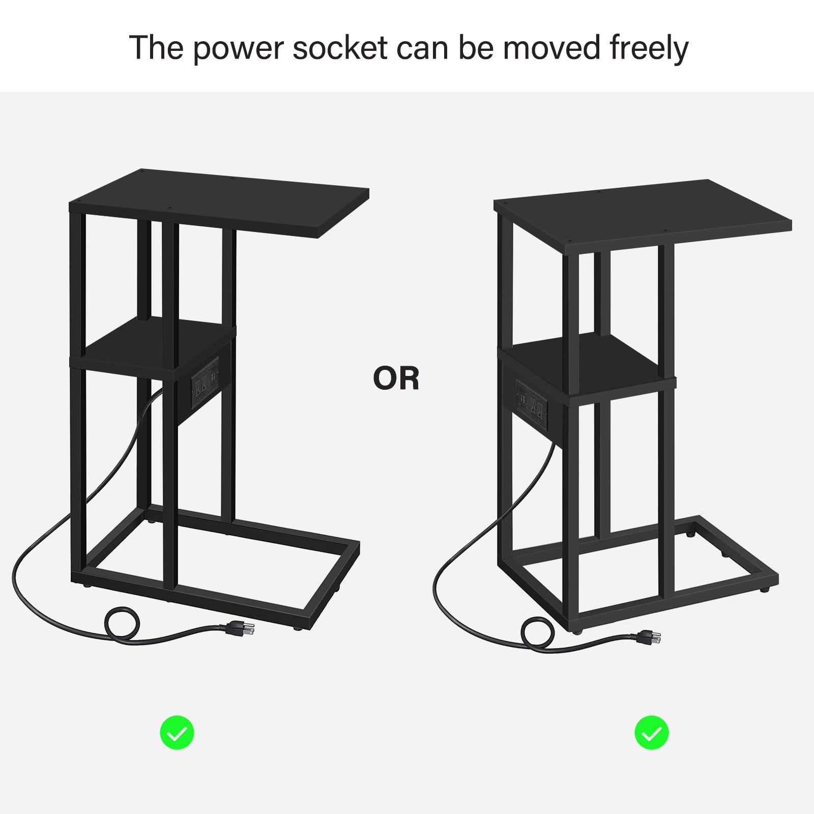 TUTOTAK Side Table with 2 USB Ports and Outlets, C Shaped End Table with Charging Station, Snack Table for Couch and Bed, Small Sofa Table for Small Spaces, Living Room, Bedroom, Greige TB01BG043