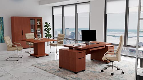 Zuri Furniture 79" Modern Ford Executive Desk with Filing Cabinets - Light Wood