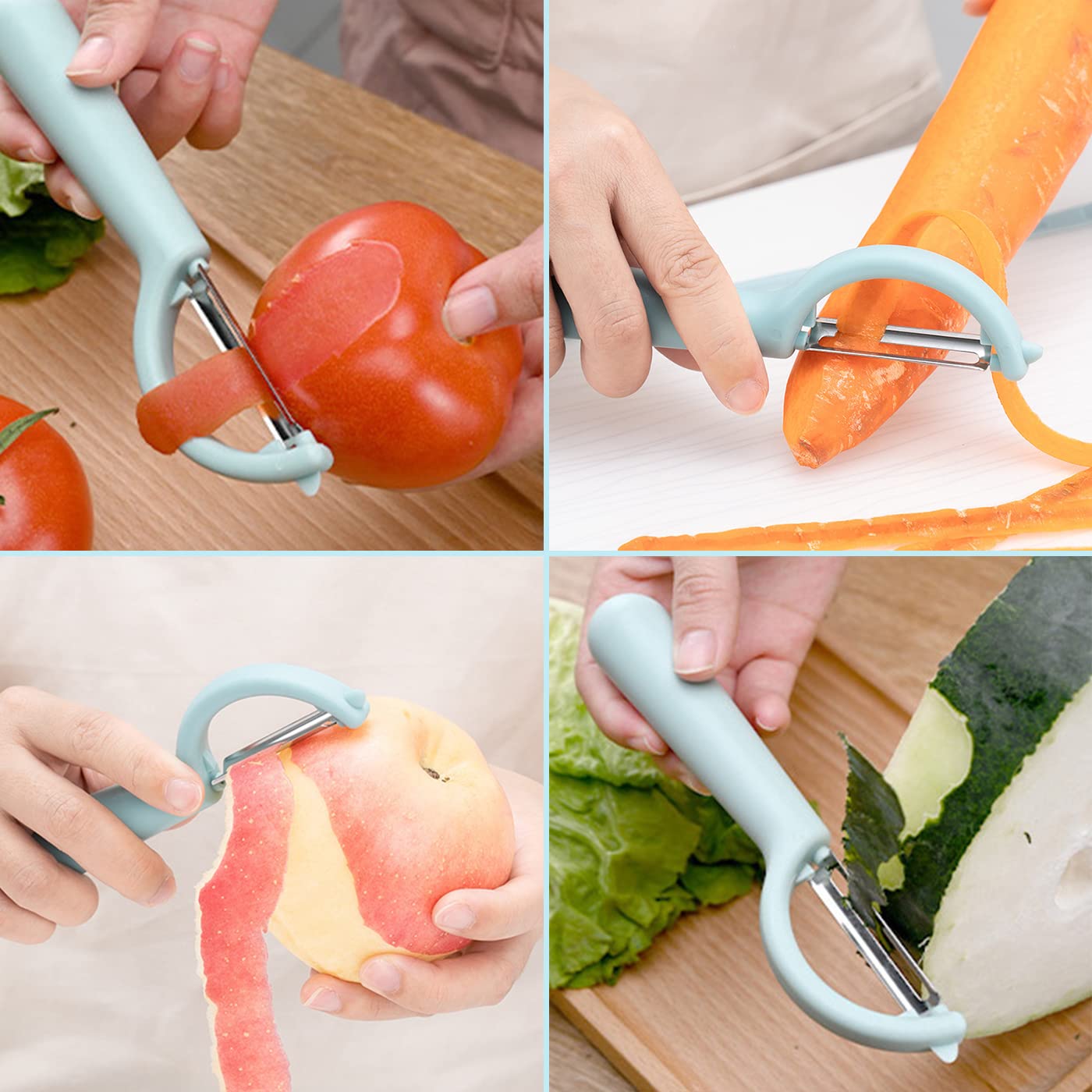 Vegetable Potato Peelers for Kitchen, 2 Pcs Fruit Carrot Veggie Peeler Set, Y & I Shaped Stainless Steel Blade Peelers, Easy to Use (Nordic Blue & Pink)