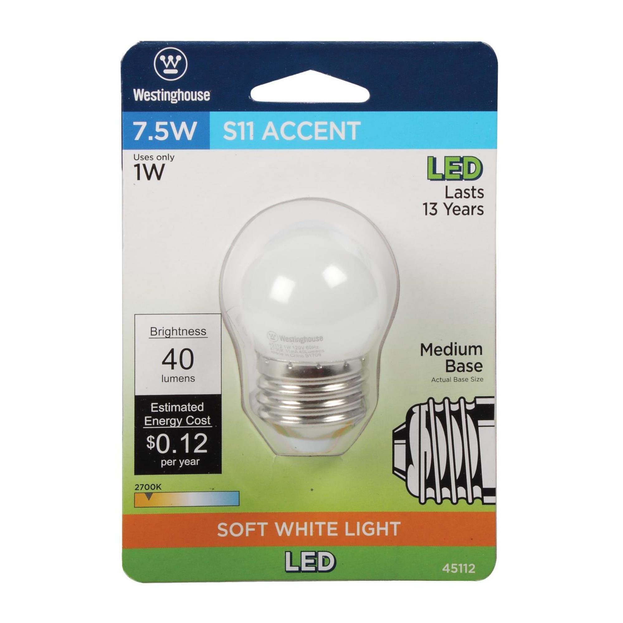 Westinghouse 4511220 7-1/2-Watt Equivalent S11 White LED Light Bulb with Medium Base (4 Pack), 4 Count (Pack of 1)