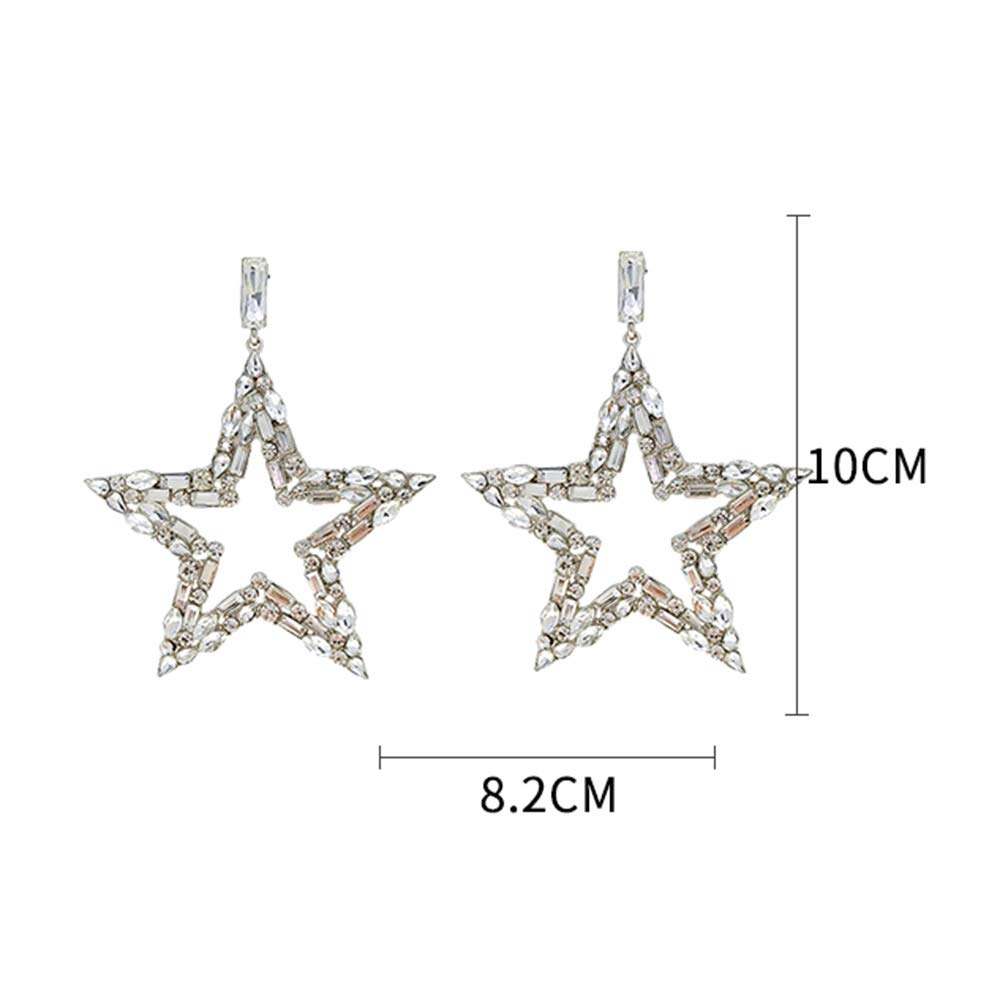 Xerling Full Crystal Rhinestone Star Dangle Hoop Earrings Big Star Drop Earrings Bling Sparkly Earrings for Party Wedding Bar