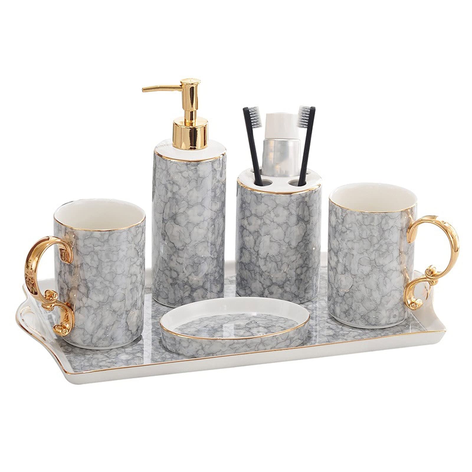 SUNESA Soap Dispenser 6-Piece Set Ceramic Kitchen Soap Dispenser with Tray, for Home Hotel Bathroom, Kitchen Hotel Bathroom Accessories Bathroom Soap Dispenser