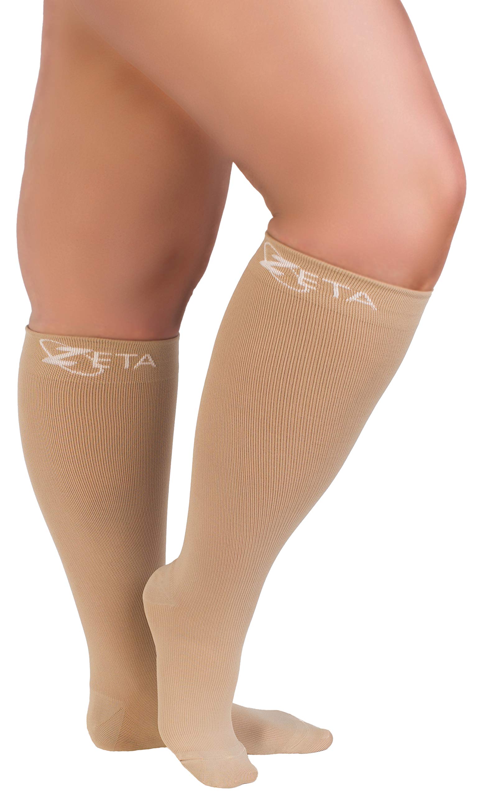 Zeta Wear Plus Size Leg Sleeve Support Socks - The Wide Calf Compression Socks Men and Women Love for Its Amazing Fit, Cotton-Rich Comfort, Compression & Soothing Relief, 1 Pair, 3XL, Nude