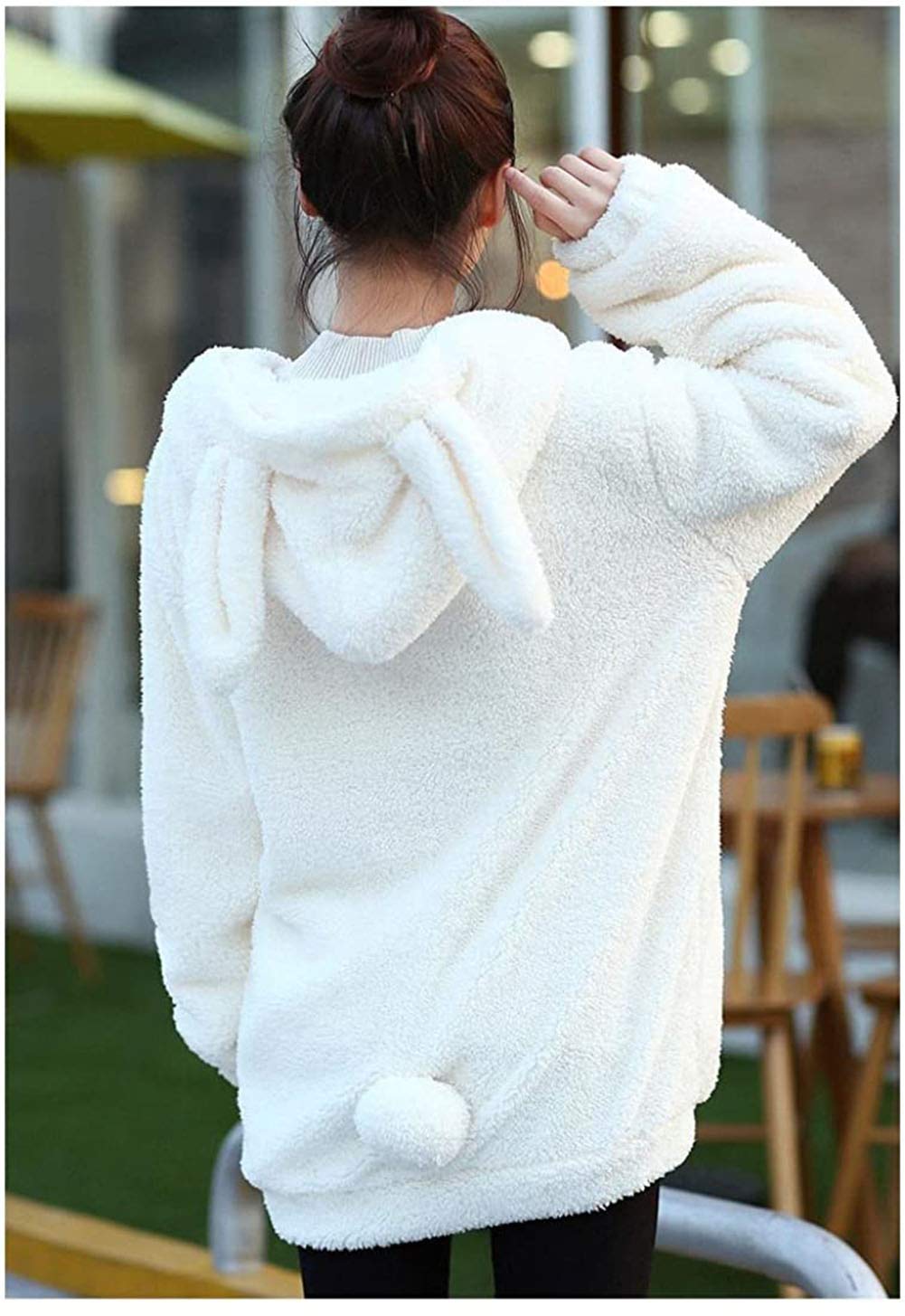 Women Bunny Ears Hoodie Fluffy Bunny Sweatshirt Top Coat Long Sleeve Kawaii Clothes Cute Hoodies Jacket (Bunny White)