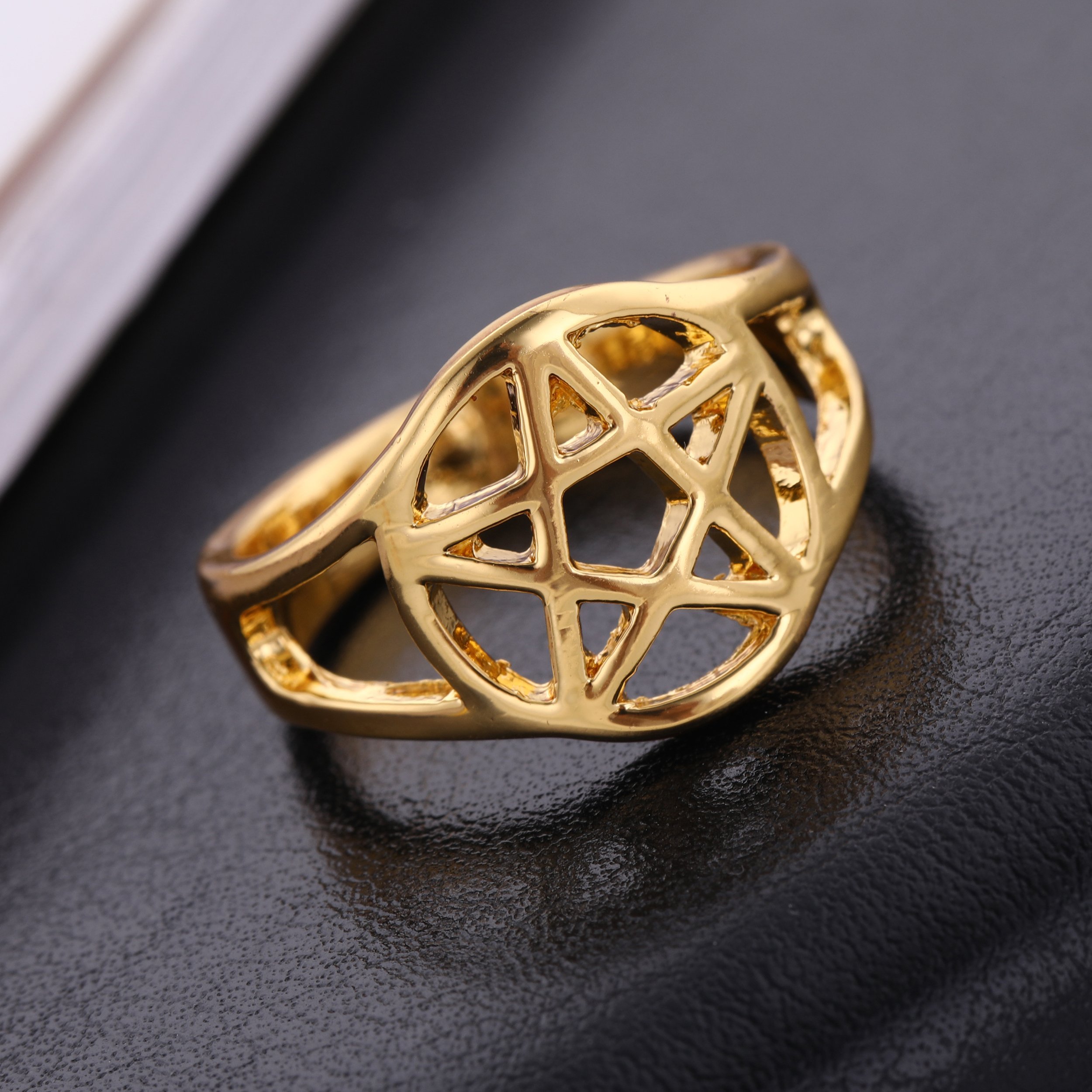 TEAMER Wiccan Pentacle Star Ring Witchcraft Pagan Gold Ring Size 9.5