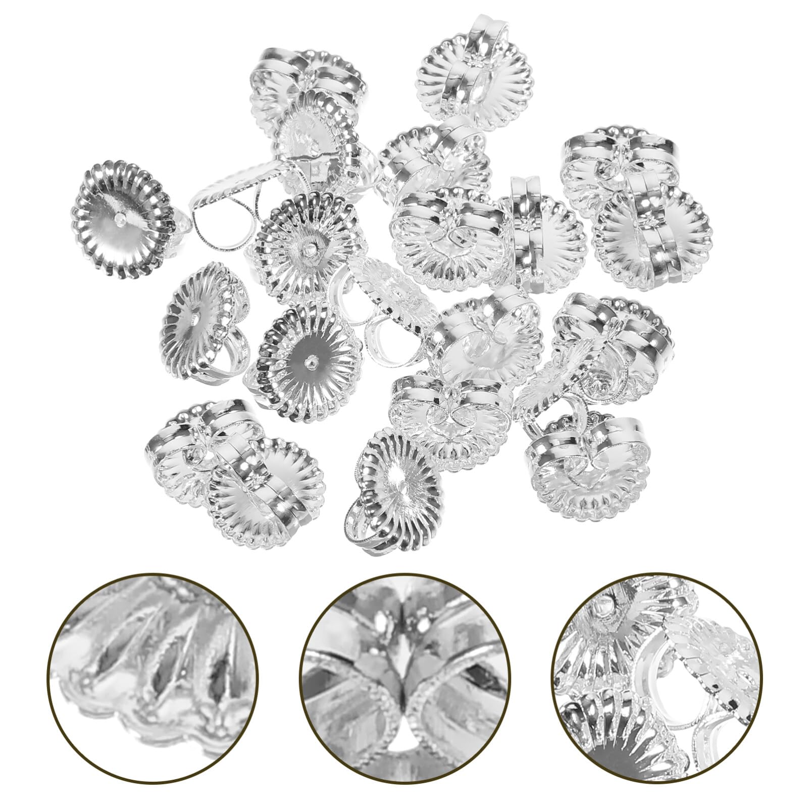 VILLCASE 20pcs Flower Earring Backs for Droopy Ears Safety Earring Studs Secure Locking Ear Backs Studs Replacement for Heavy Earrings Jewelry Findings Silver