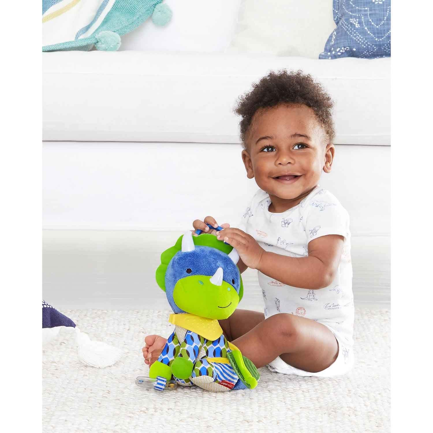 Skip Hop Bandana Buddies Baby Activity and Teething Toy with Multi-Sensory Rattle and Textures, Dino