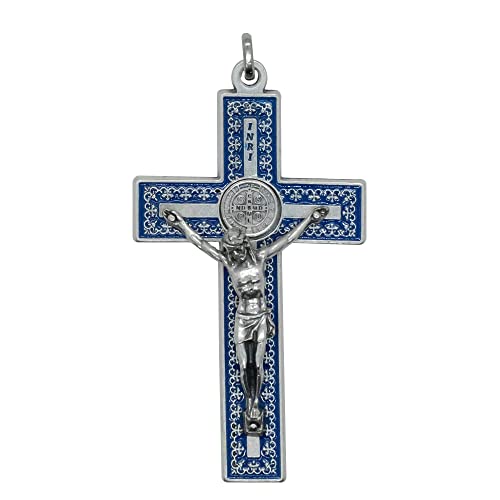 Unique St. Benedict Crucifix with Silver-Tone Base and Colored Enamel | Patron Saint of Students and Europe | Great Catholic Gift for First Holy Communion and Confirmation