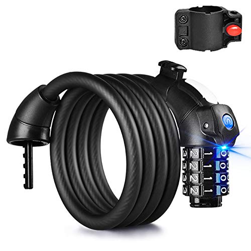 ZHYING Anti Theft Bicycle Password Lock with LED Light,150cm Bike Steel Chain with 4 Digits Code,Resettable for Scooter,Motorcycles