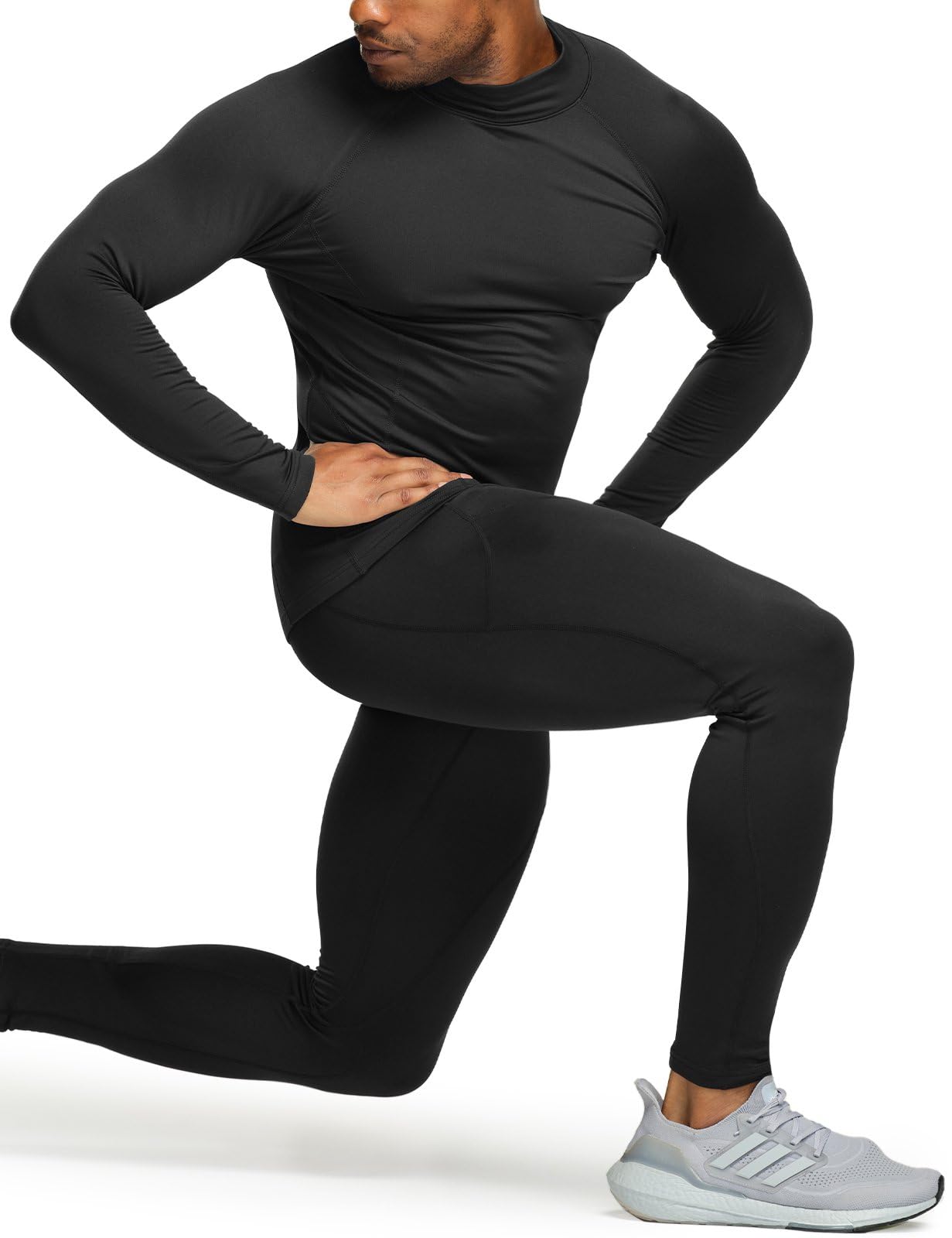 TSLA Men's Thermal Long Sleeve Compression Shirts, Mock/Turtleneck Winter Sports Running Base Layer Top, Heatlock Mock Neck Black, Large