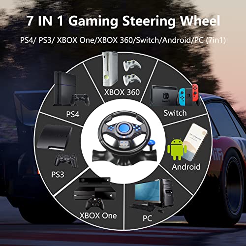 YUYIU 【Upgraded Racing Steering Wheel with Pedals/Paddles Shifter and Vibration for PS4/ PS3/ XBOX One/XBOX 360/Switch/Android/PC (Racing Wheel-BLUE) (Racing Wheel-BLUE)