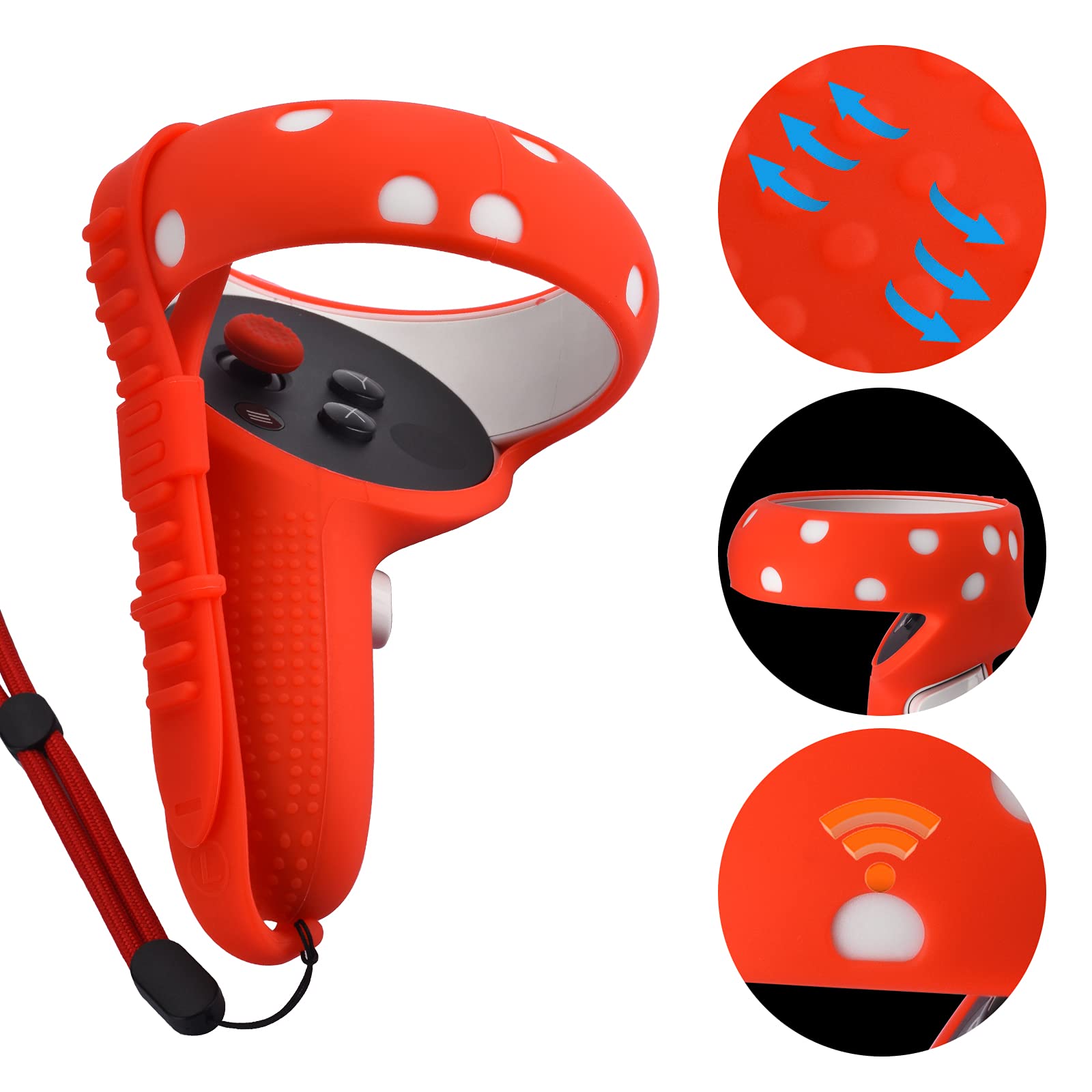 XIAOGE Silicone Controller Grip Cover for Oculus Quest 2 with Face Cover Combo, VR Headset Accessories Sweatproof Anti Collision (Blue Red White)