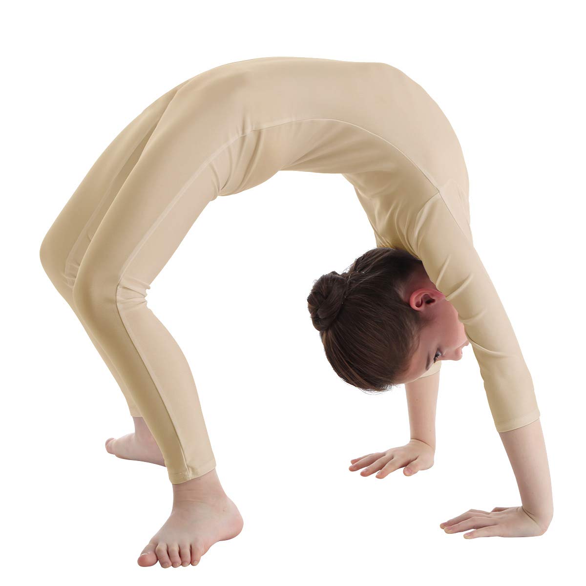 winying Girls Boys Spandex Crew Neck Full Body Unitard Gymnastics Leotard Catsuit Nude 8-10