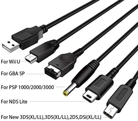 RUEIURI 2 Pack 5 in 1 USB Charger Cable for DS Lite/Wii U/New 3DS XL,3DS XL,2DS,Dsi XL,NDS/GBA SP(Gameboy Advance sp),PSP 1000 2000 3000