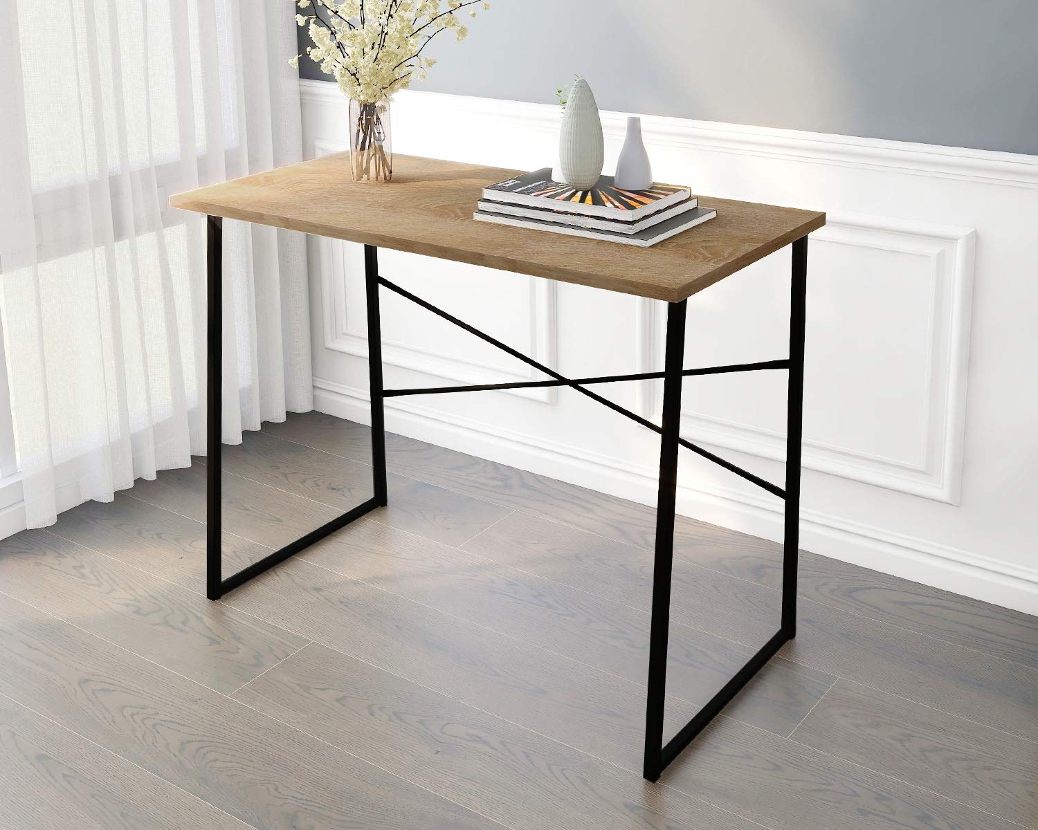 ZIORS 39.4 Inch Simple Computer Desk, Home Office Desk, Industrial Writing Desk, Work Laptop Table Suitable for Home, Office, Bedroom and Study, Black