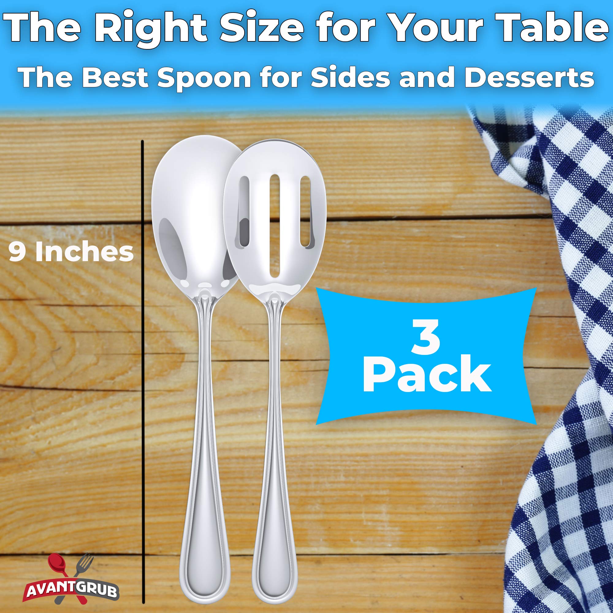 Super Elegant, Heavy Duty Serving Spoon 3 Pc Set. Stainless Steel Slotted Spoons to Serve Pasta and Vegetable. Best Flatware for Buffet and Family Style Dining, Catering, Banquets and Dinner Parties
