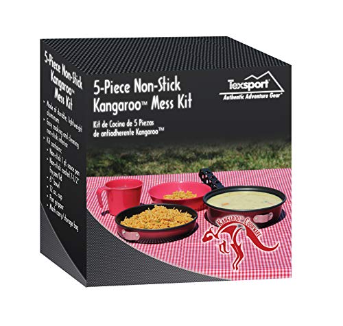 Texsport Kangaroo 5 piece Non-Stick Mess Kit Outdoor Camping Cookware Cook Set with Bowl, Cup and Storage Bag