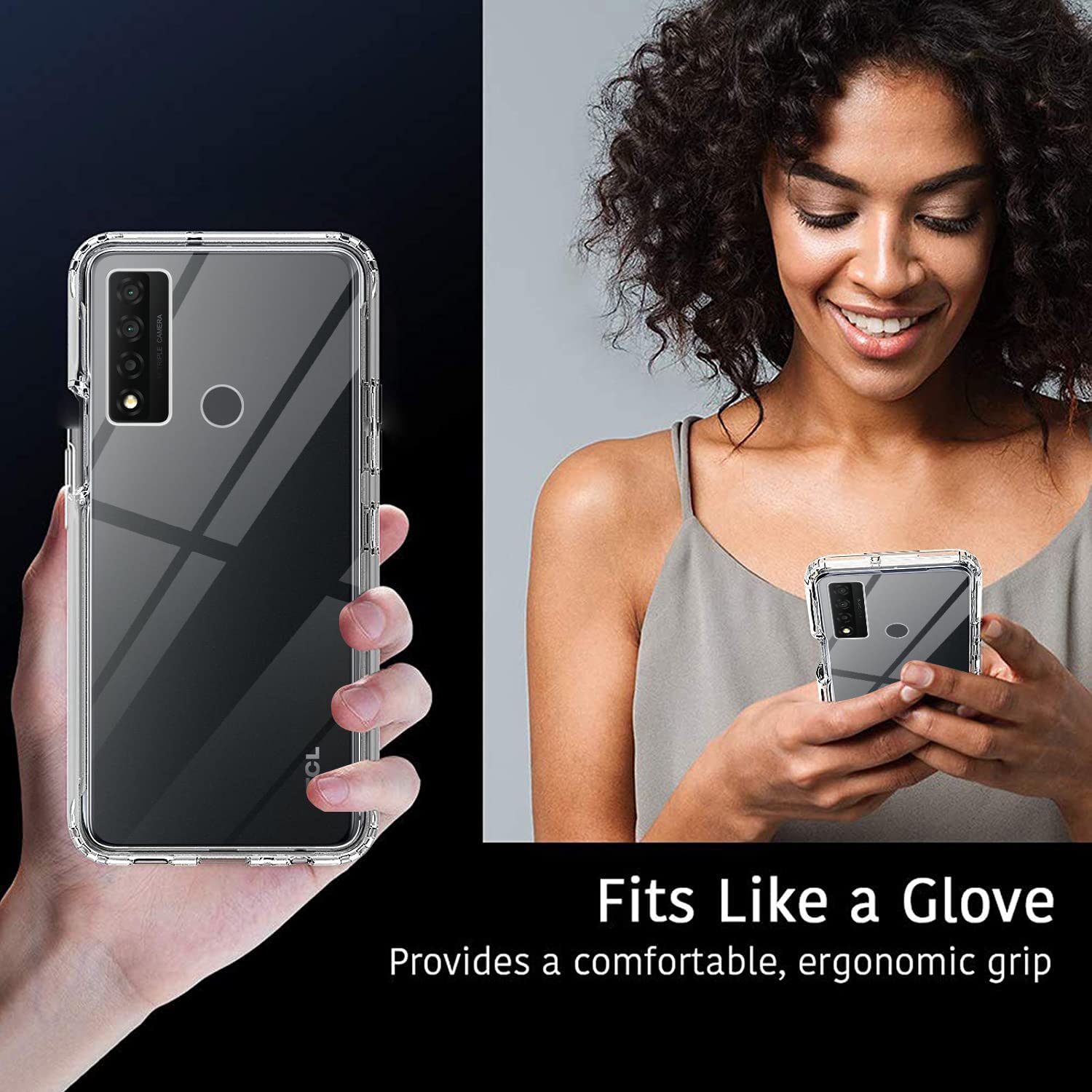 YJROP for TCL 20 XE Case, with Tempered Glass Screen Protector Crystal Clear Full-Body Rugged Hybrid Bumper Shockproof Protective Phone case Cover for TCL 20 XE (XE Version Only), Transparent
