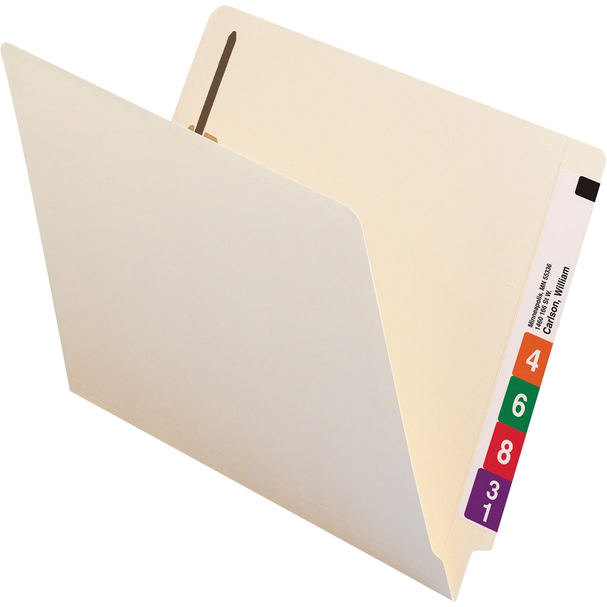 Smead Heavyweight End Tab Fastener File Folder, Shelf-MasterĀ® Reinforced Straight-Cut Tab, 2 Fasteners, Letter Size, Manila, 50 per Box (34215)