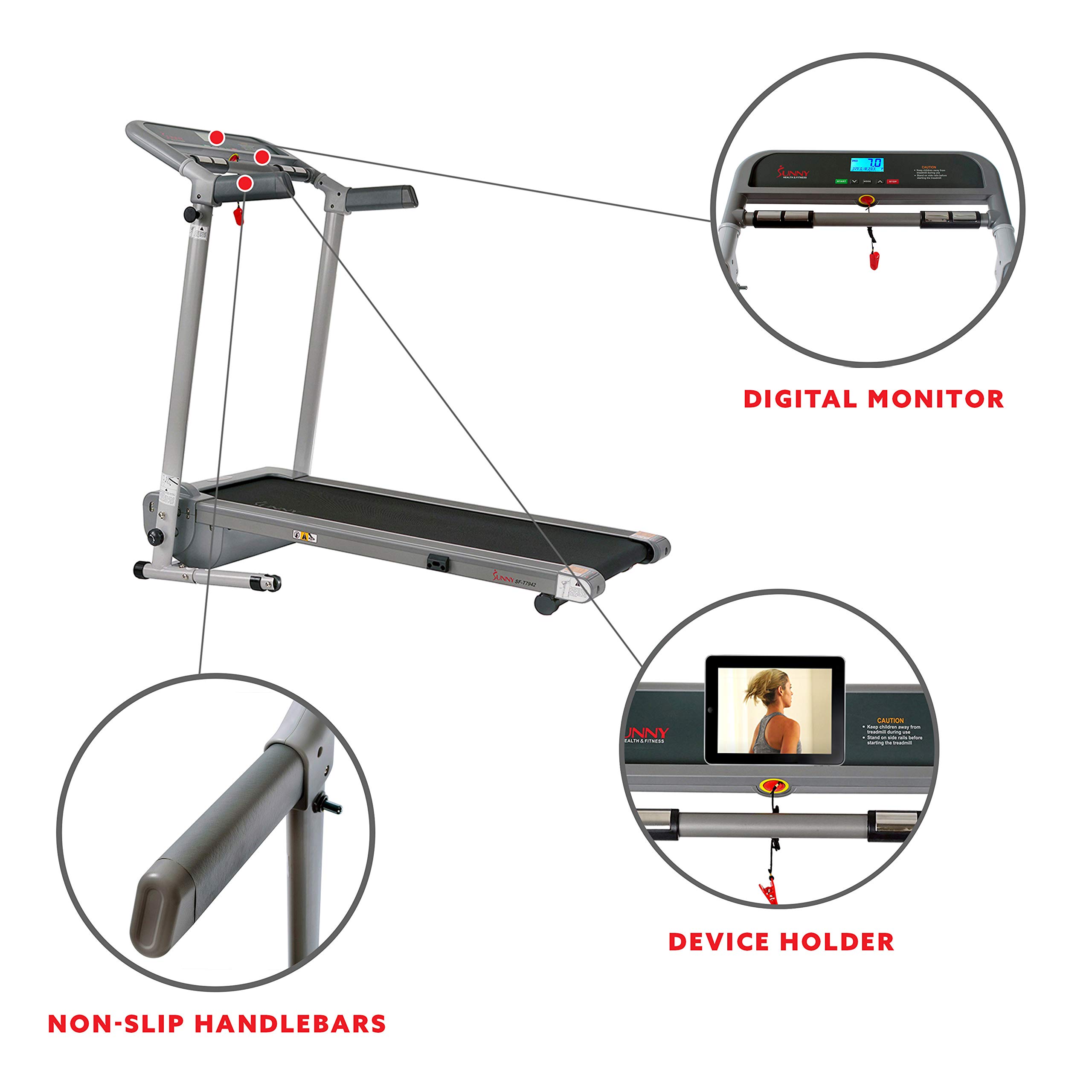Sunny Health & Fitness Foldable Walking Treadmill - SF-T7942, Grey