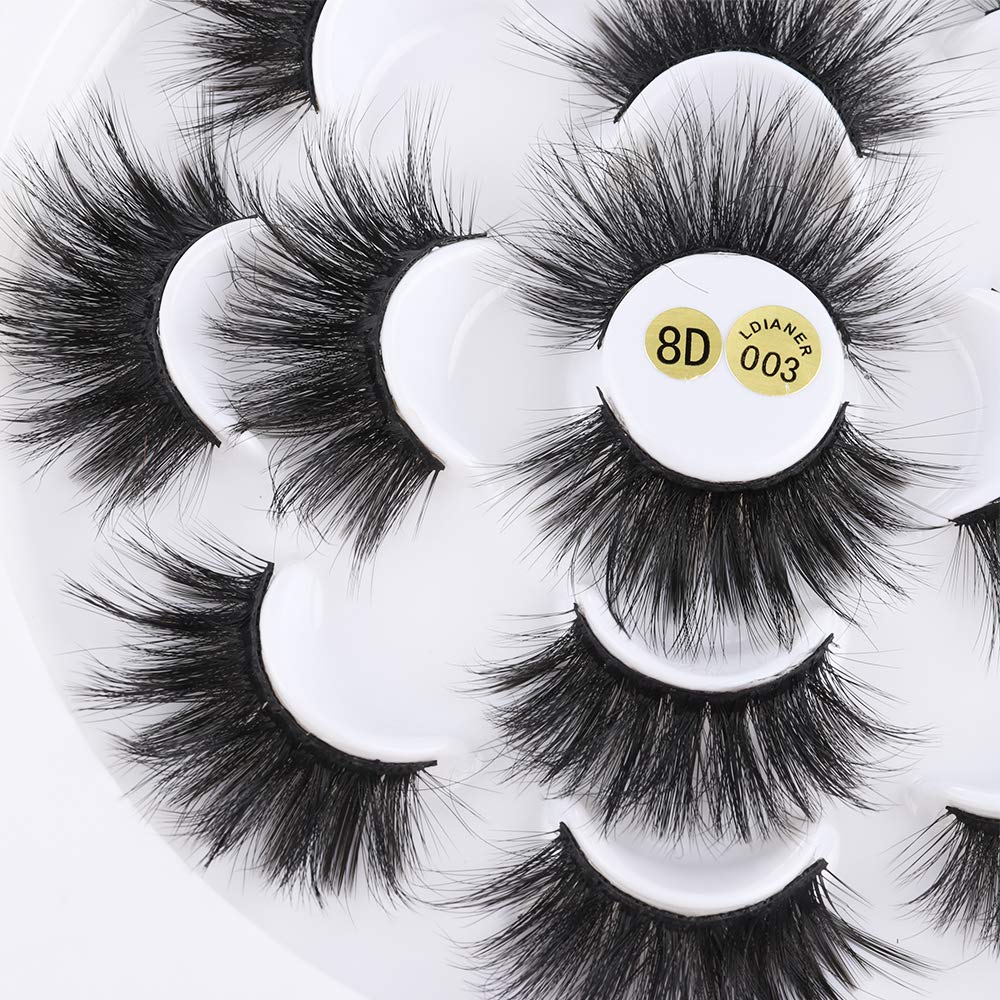 SKONHED 25mm False Eyelashes 8D Dramatic Look Mink Fluffy Long Hair Lashes 7 Pair Big Size Eyelashes (003)