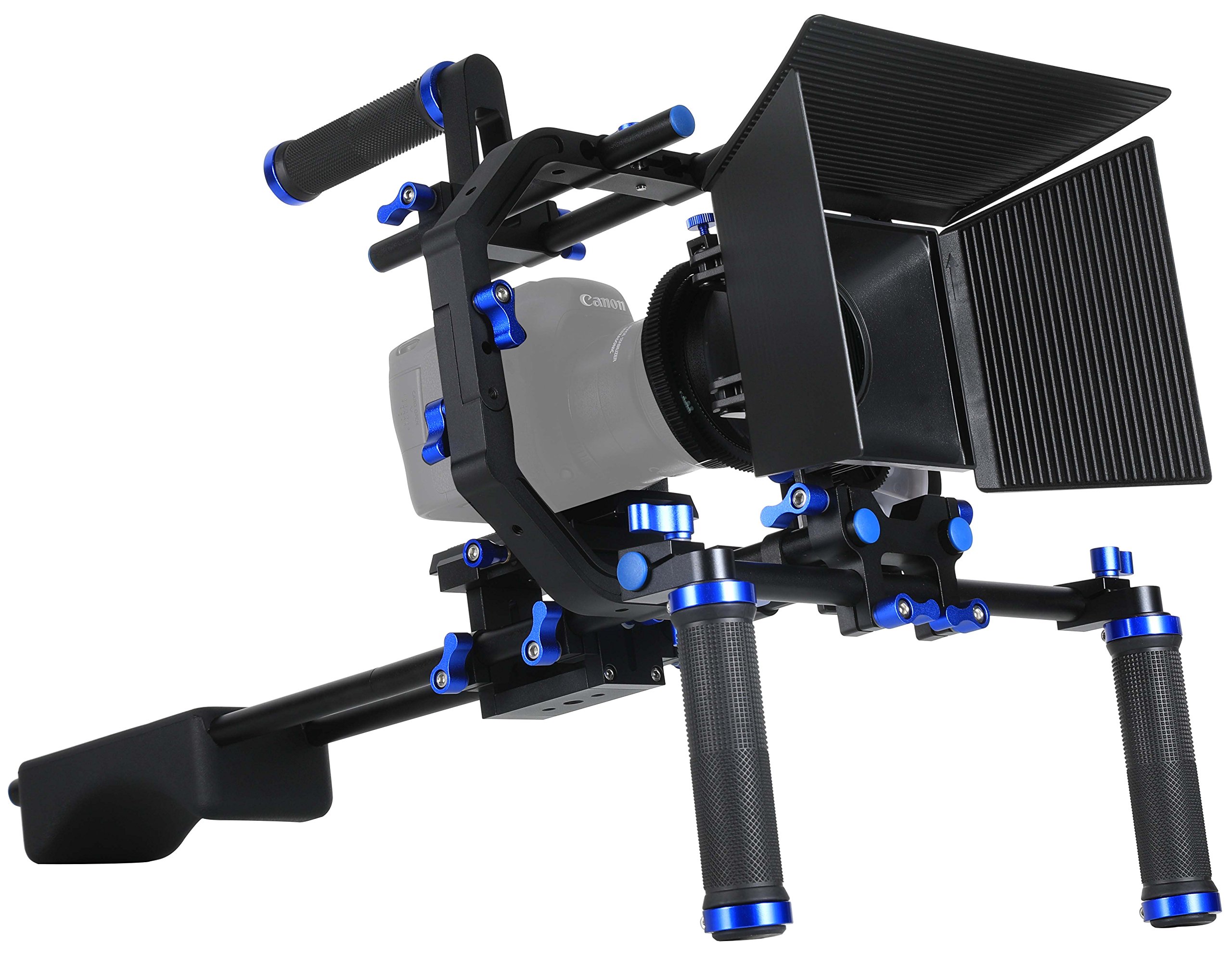 SunSmart Pro DSLR Rig Video Camera Shoulder Mount Kit Including DSLR Rig Shoulder Support, Follow Focus F0, Matte Box M1, Adjustable Platform, Top Handle and C-Shape Support Cage